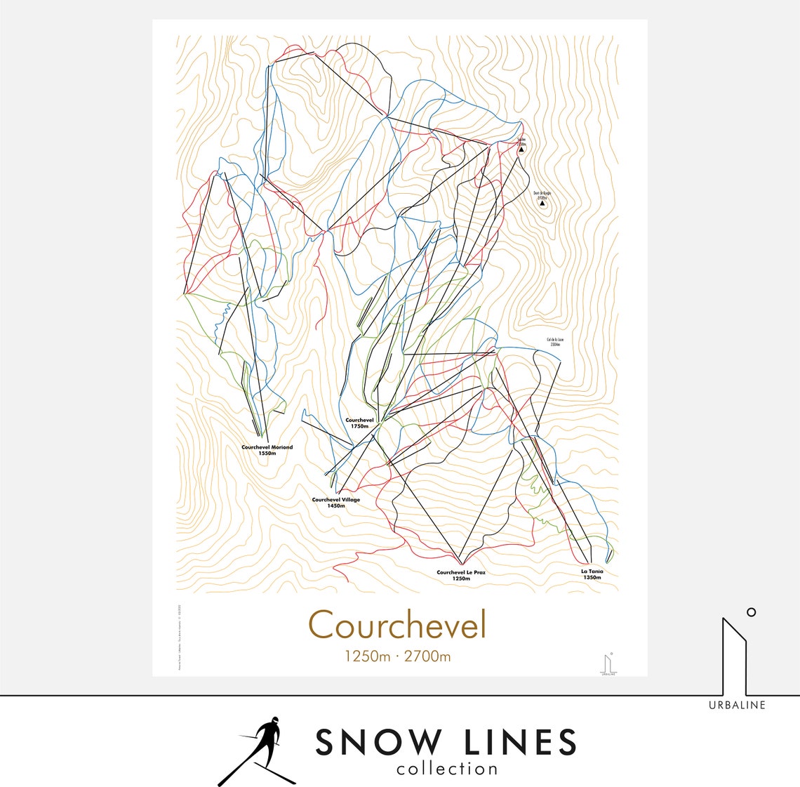 Courchevel Poster, French Alps | Topographic Map of Ski Resort ...