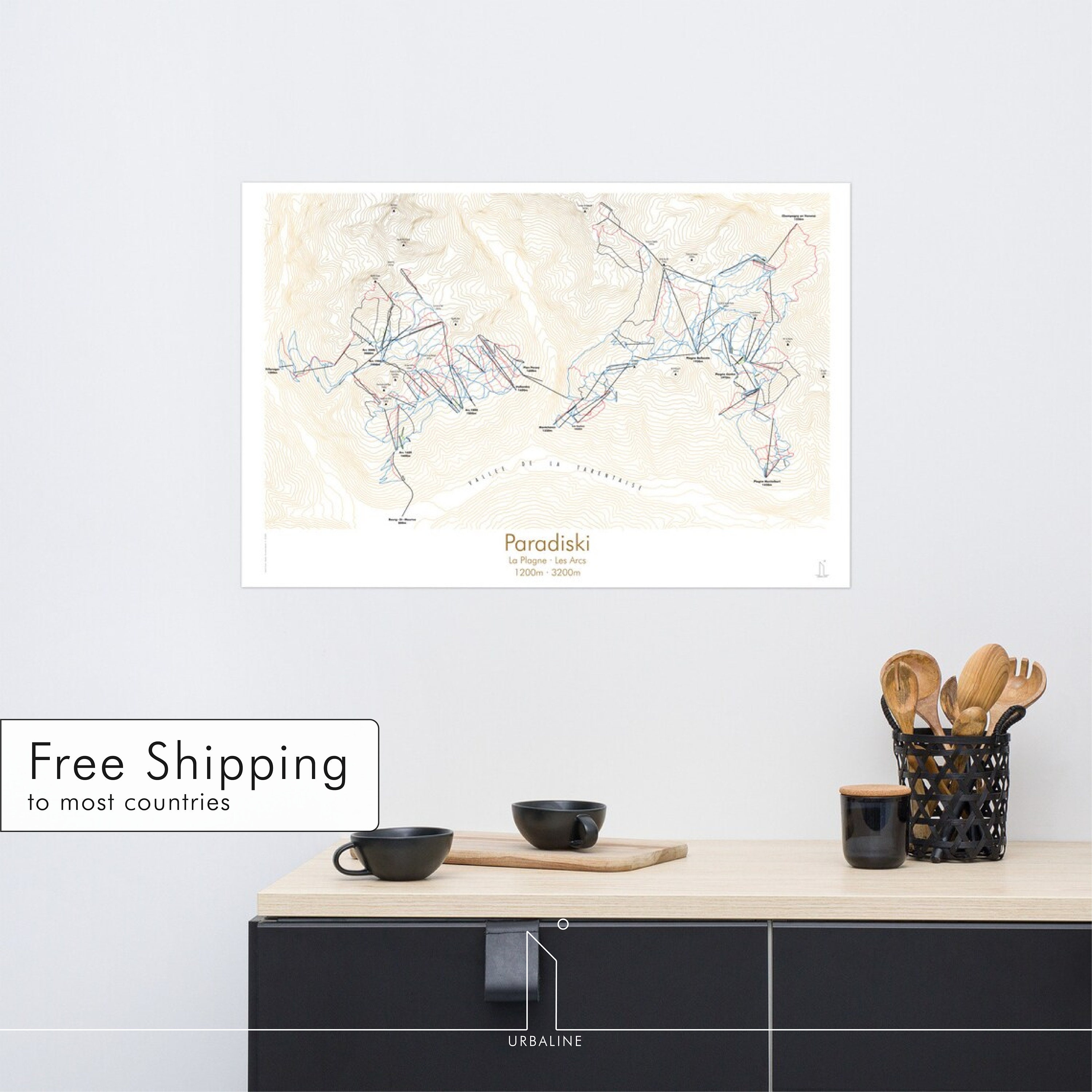 Paradiski Ski Resort Map Minimalist Poster, Les Arcs / La Plagne ...