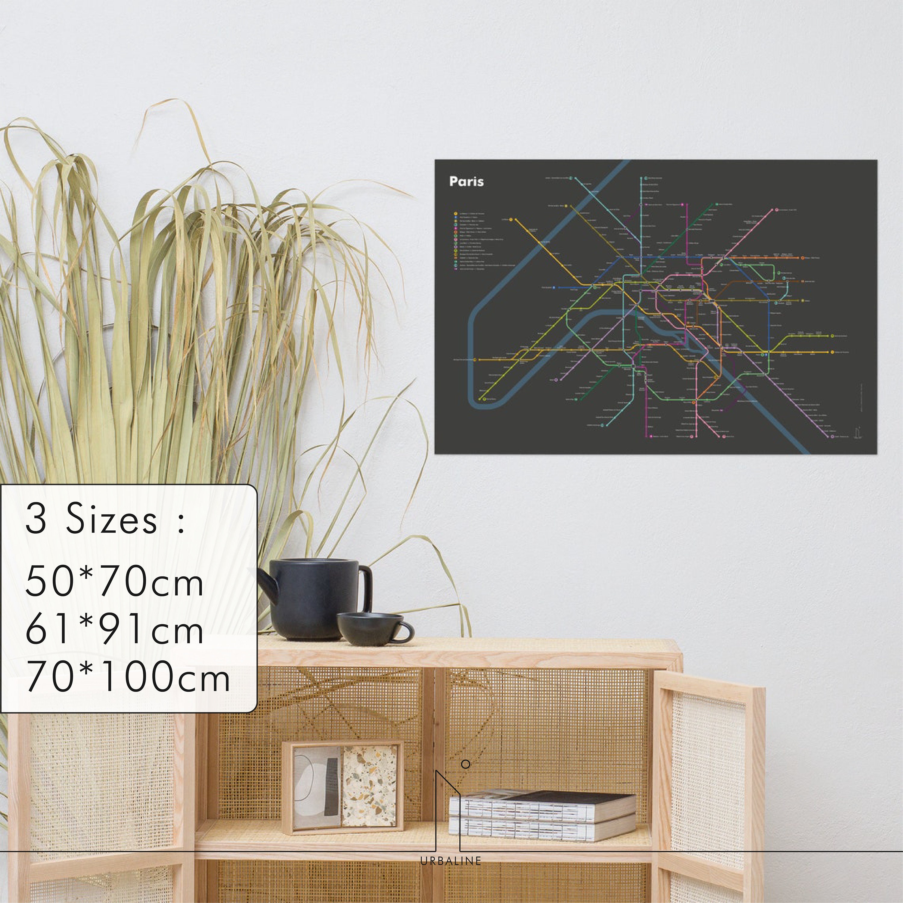 Paris Metro Map Poster (dark Background) | Minimalist Design | Transit ...