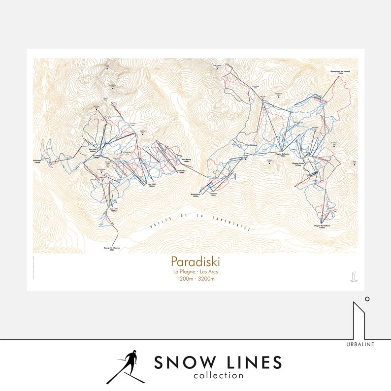 Paradiski Ski Resort Map Minimalist Poster, Les Arcs / La Plagne ...