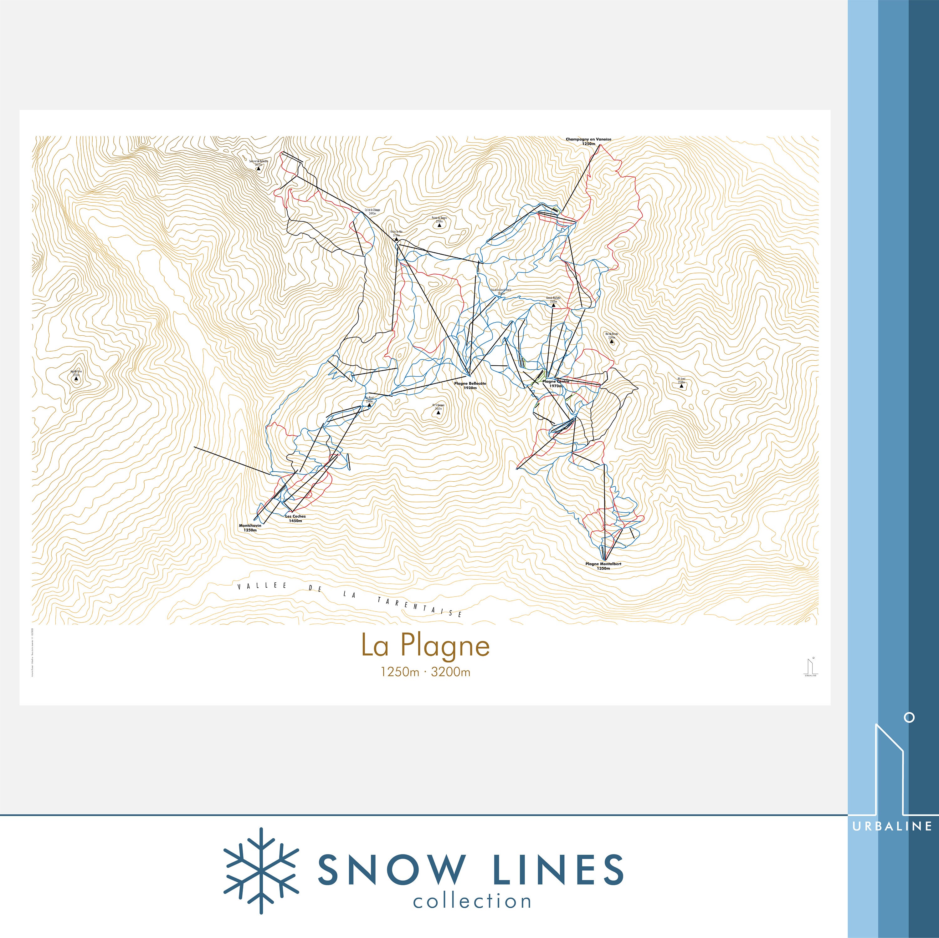 La Plagne Ski Resort Map Minimalist Poster, Paradiski, French Alps ...