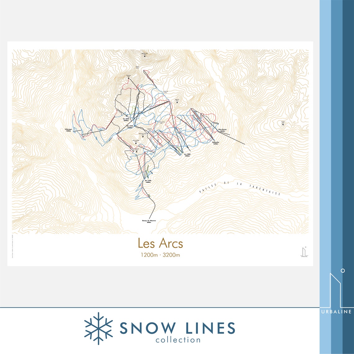 Les Arcs Ski Resort Map Minimalist Poster, Paradiski, French Alps ...