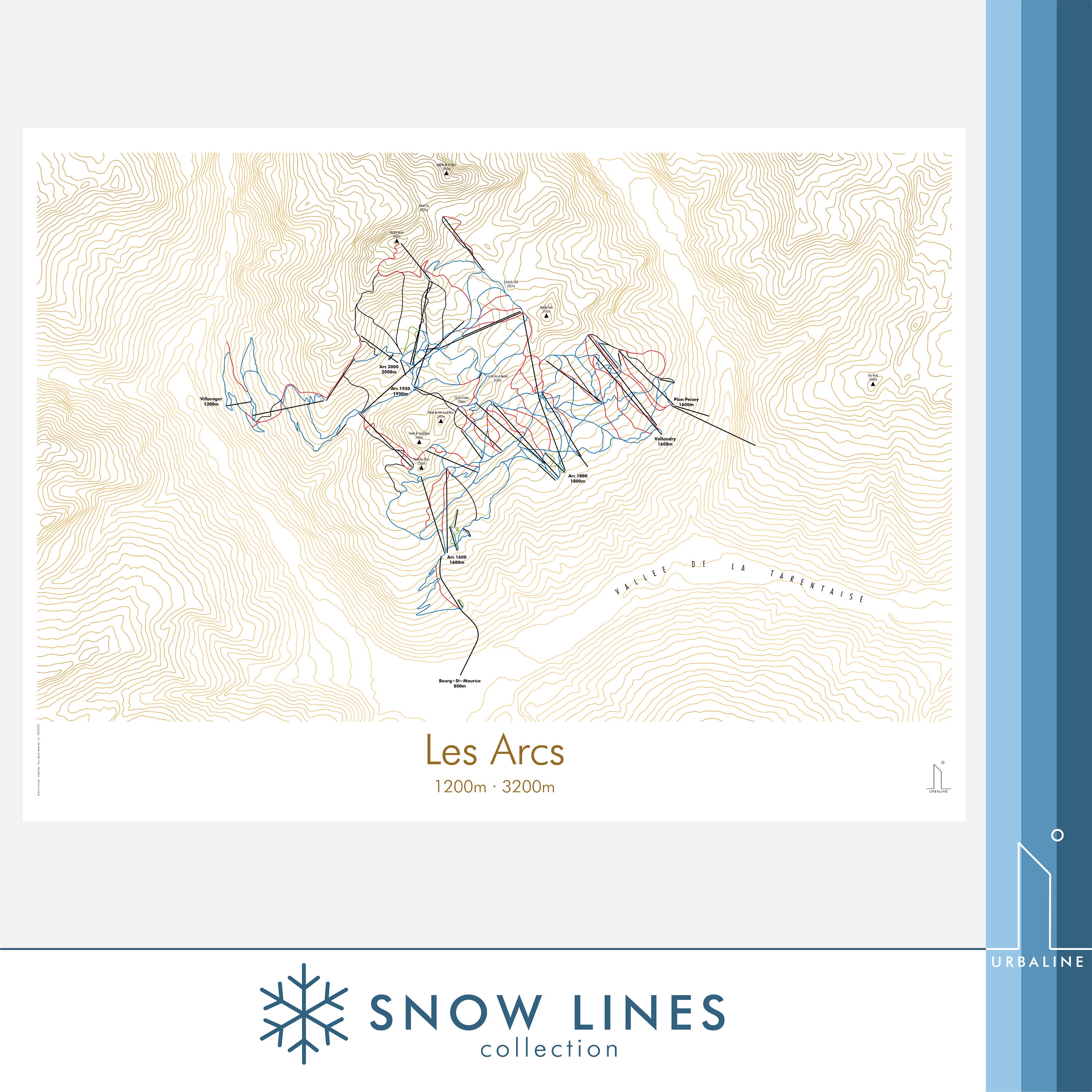 Les Arcs Ski Resort Map Minimalist Poster, Paradiski, French Alps ...