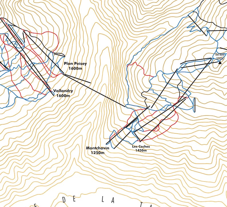 Paradiski Ski Resort Map Minimalist Poster, Les Arcs / La Plagne ...