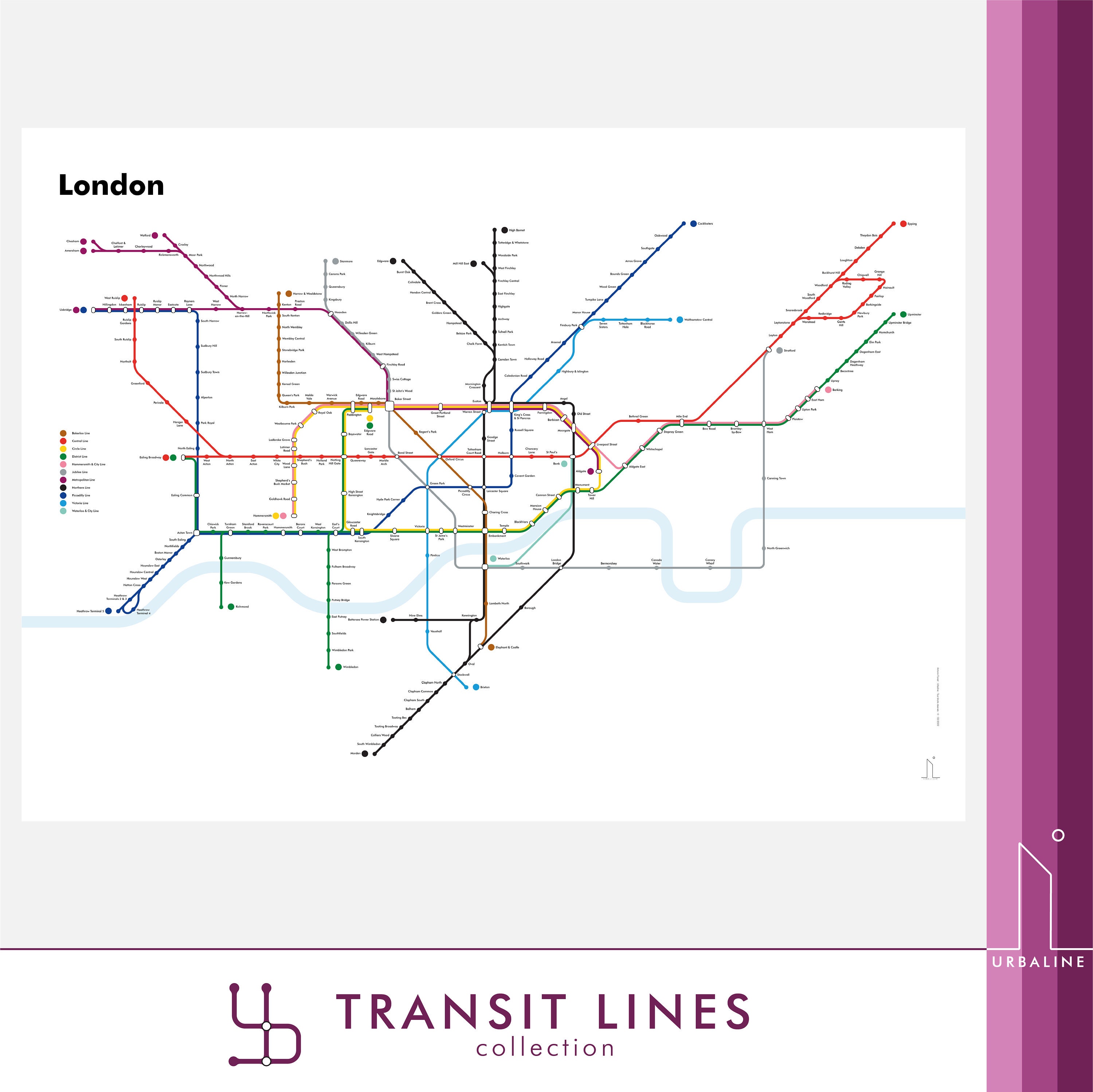 London Underground Map Poster (white Background) | Minimalist Design ...