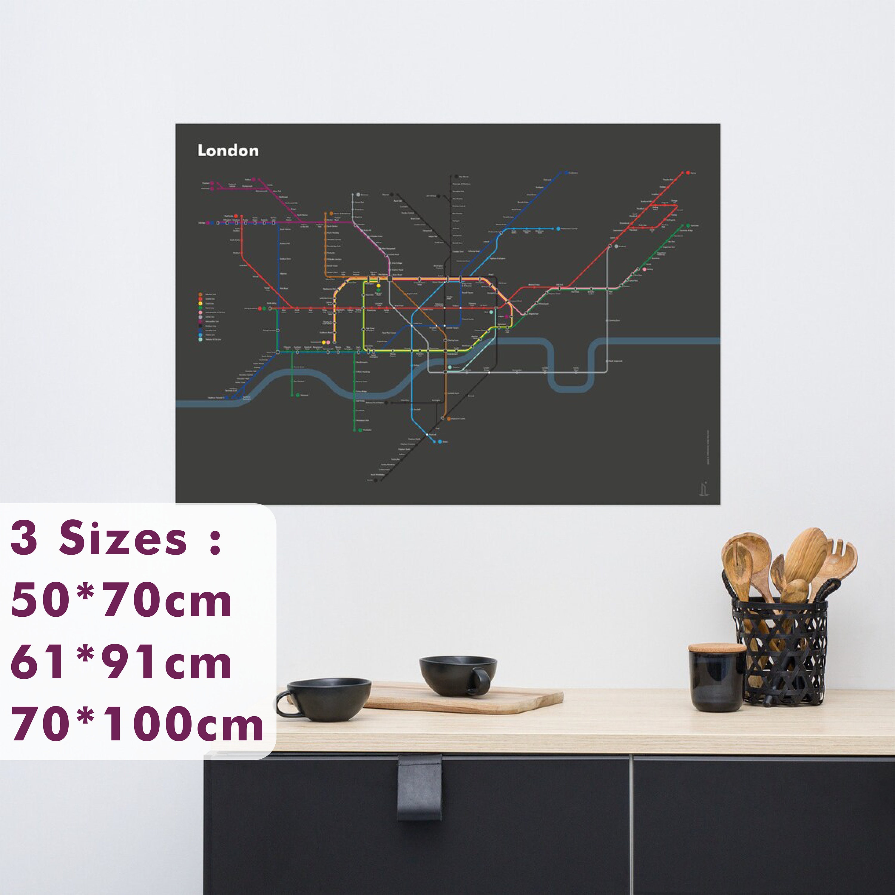 London Underground Map Poster (dark Background) | Minimalist Design ...