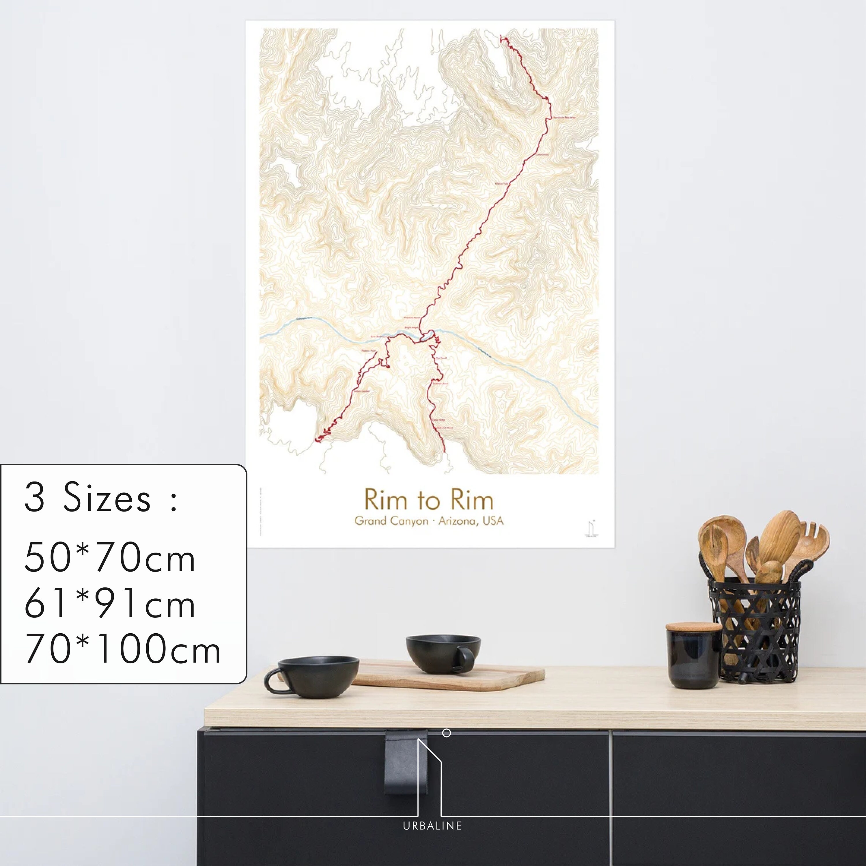 Grand Canyon Rim to Rim Trail Map Poster | Topographic Hike Map ...