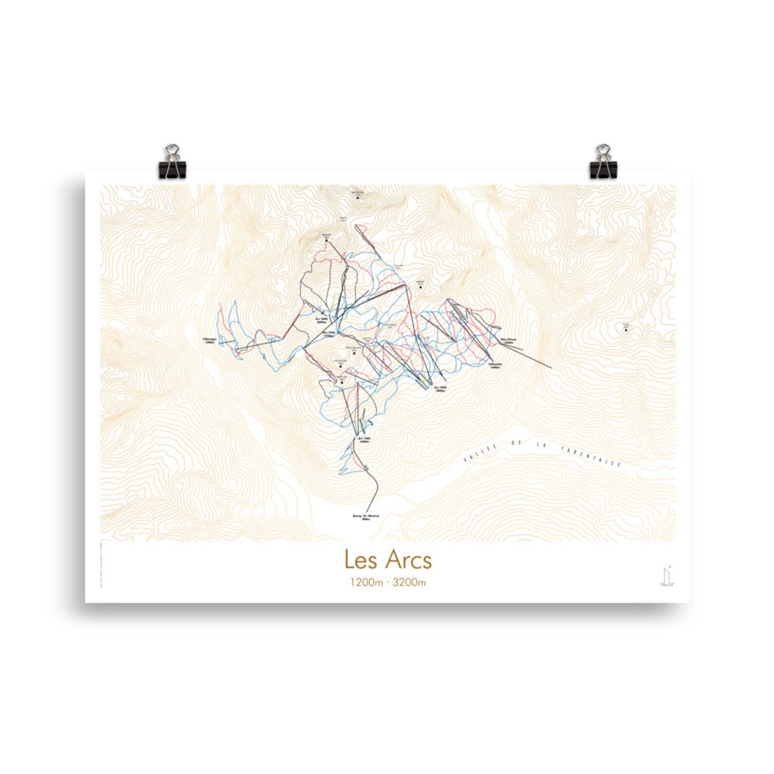 Les Arcs Ski Resort Map Minimalist Poster, Paradiski, French Alps ...