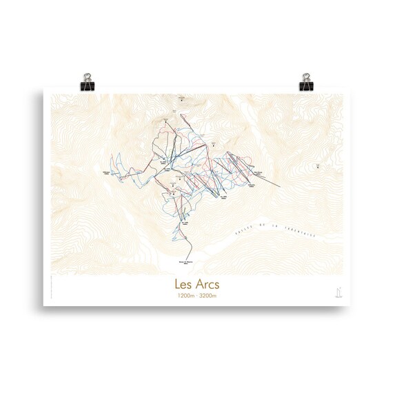 Les Arcs Ski Resort Map Minimalist Poster Paradiski French | Etsy