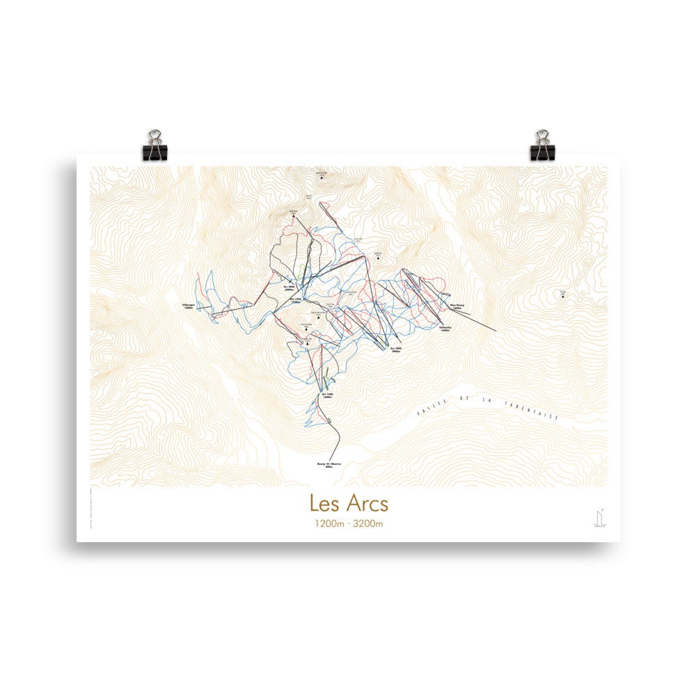 Les Arcs Ski Resort Map Minimalist Poster, Paradiski, French Alps ...