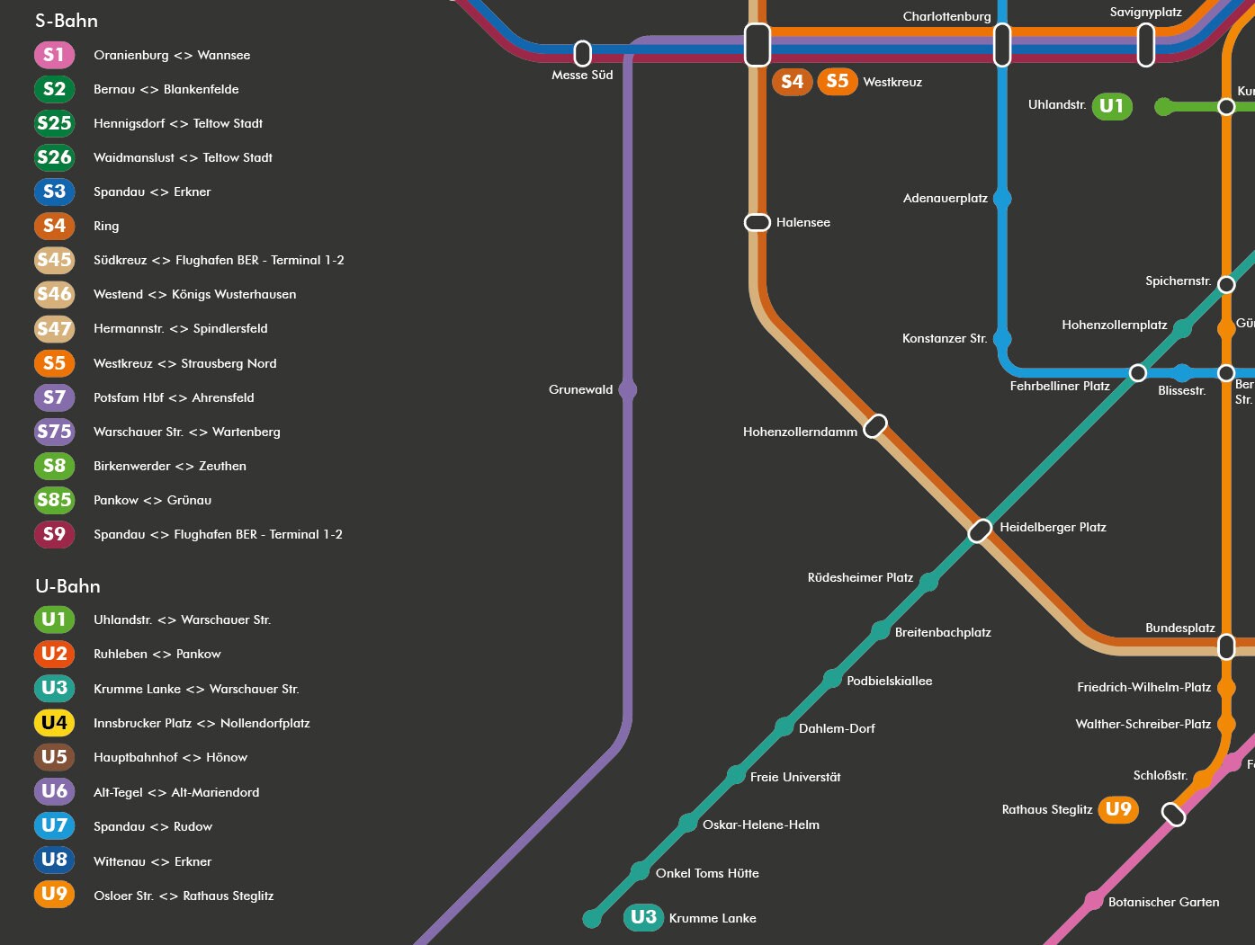 Berlin S-bahn/u-bahn Map Poster dark Background Minimalist Design ...