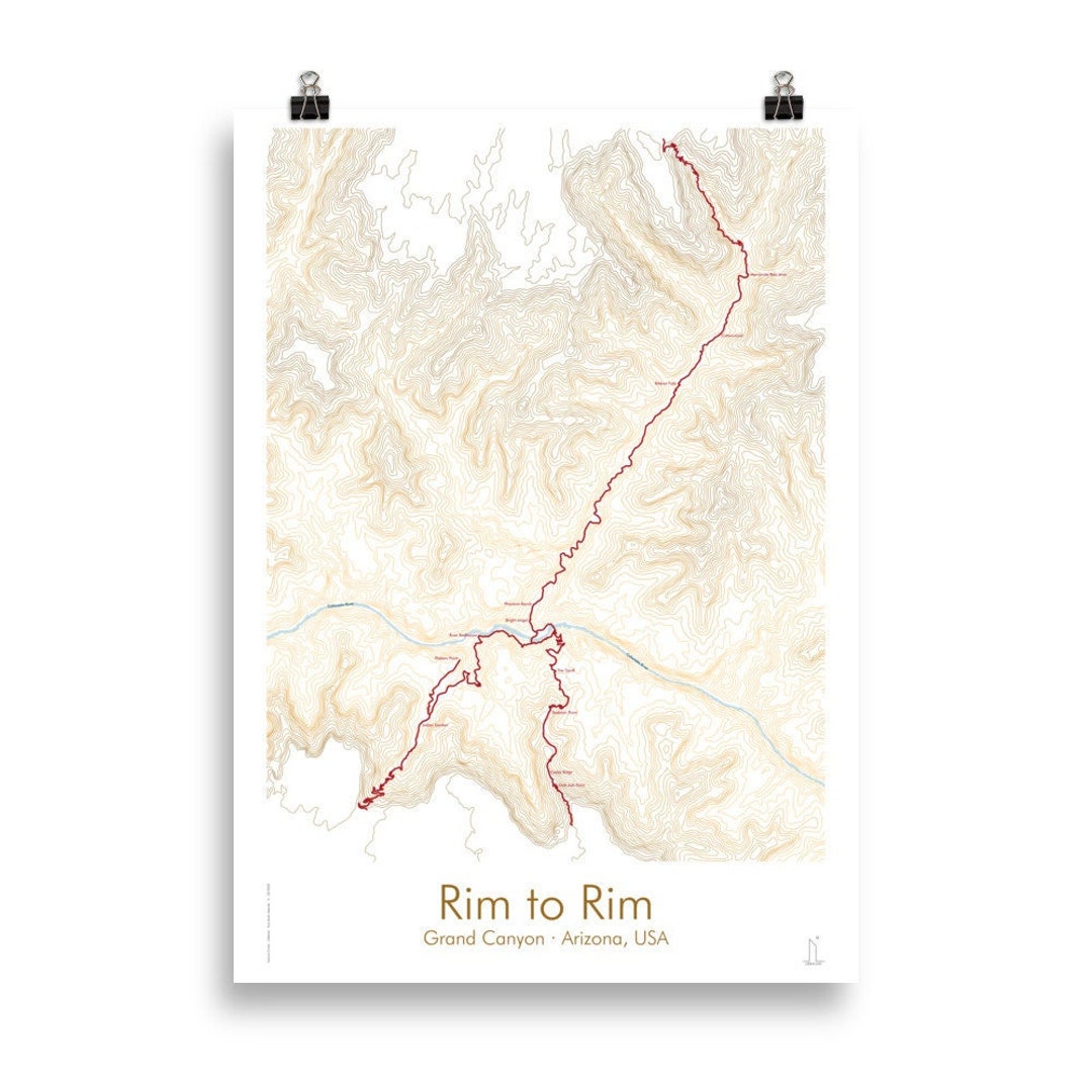 Grand Canyon Rim to Rim Trail Map Poster | Topographic Hike Map ...