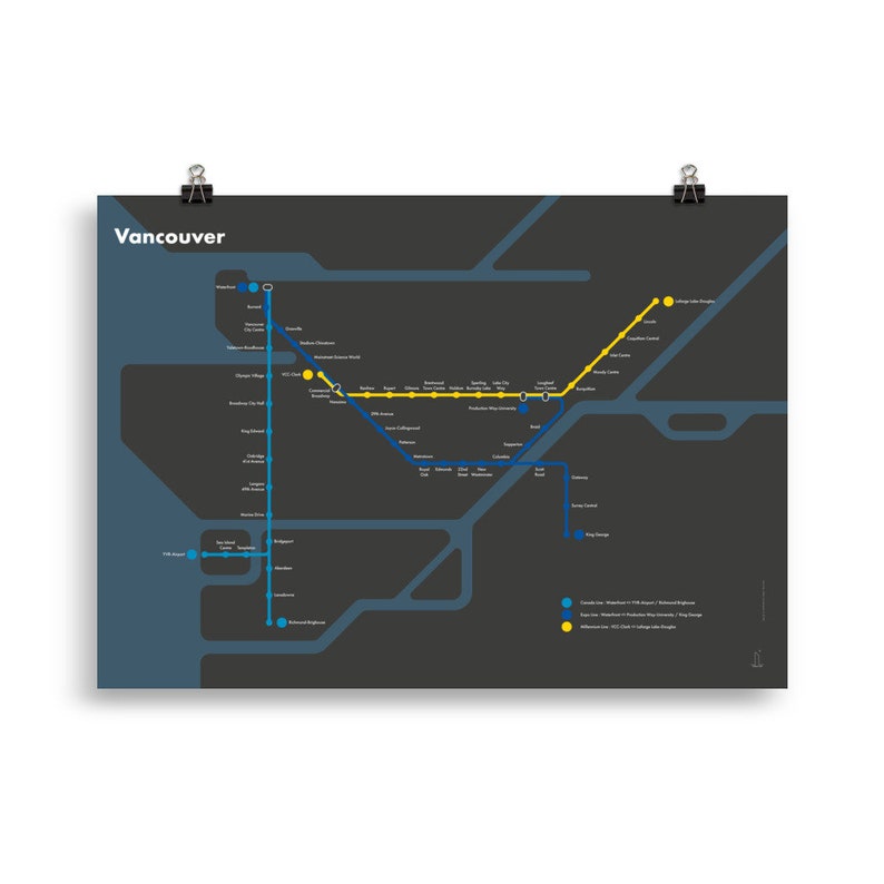 Vancouver Skytrain Map Poster (dark Background) | Minimalist Design ...