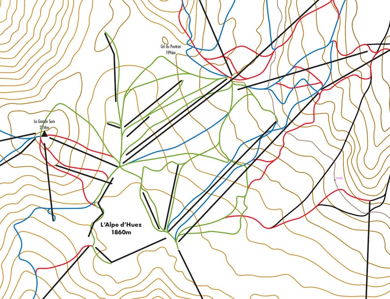 Alpe D'huez Ski Resort Map Minimalist Poster, French Alps | Topographic ...
