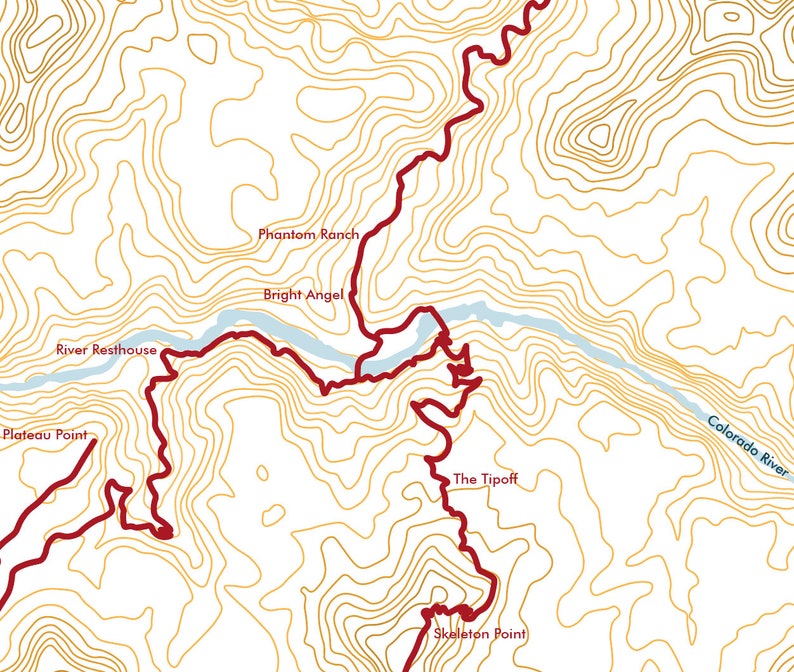 Grand Canyon Rim to Rim Trail Map Poster | Topographic Hike Map ...