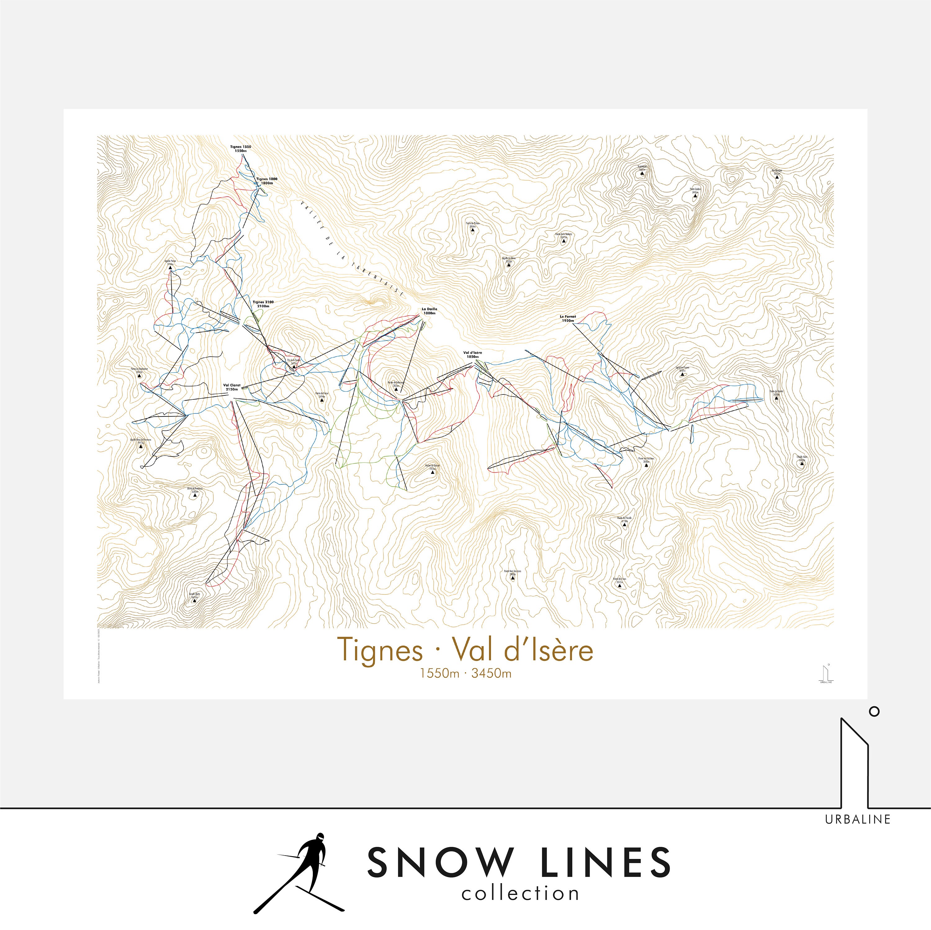 Val D'isère / Tignes Ski Resort Map Minimalist Poster, French Alps ...