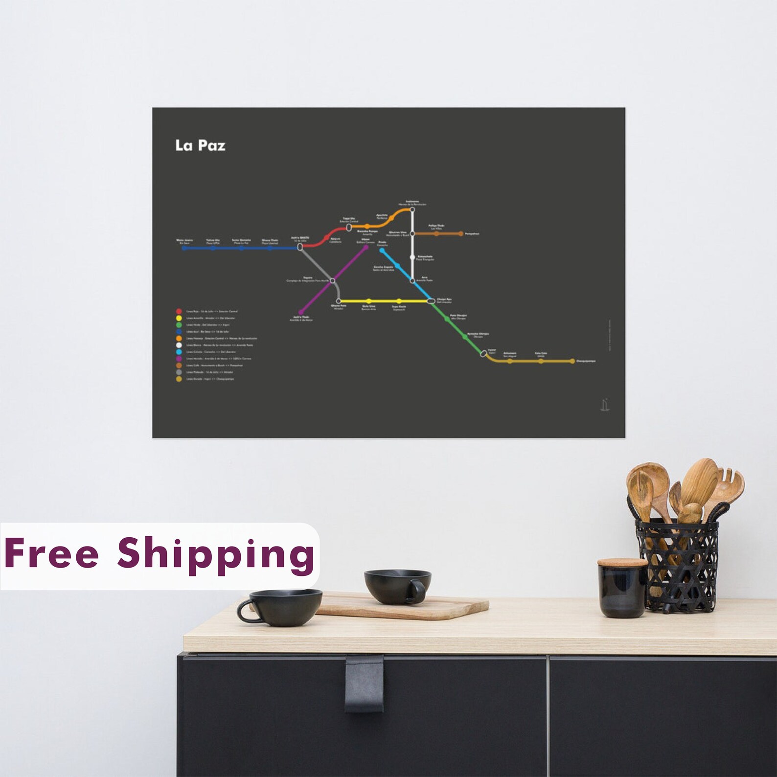 La Paz Gondola-el Teleferico Map Poster white Background | Etsy