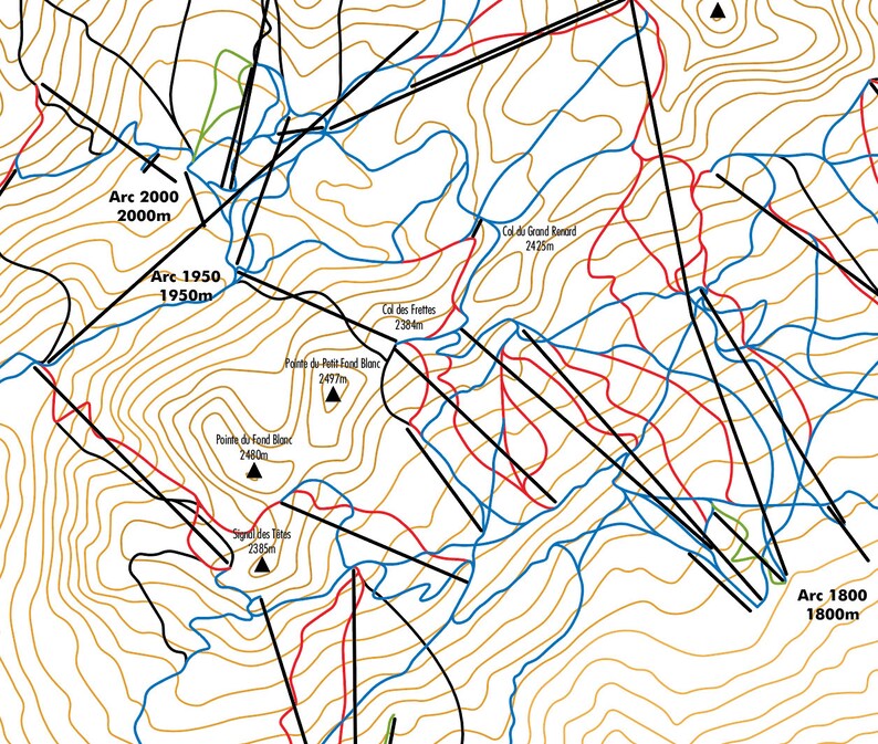 Les Arcs Ski Resort Map Minimalist Poster, Paradiski, French Alps ...