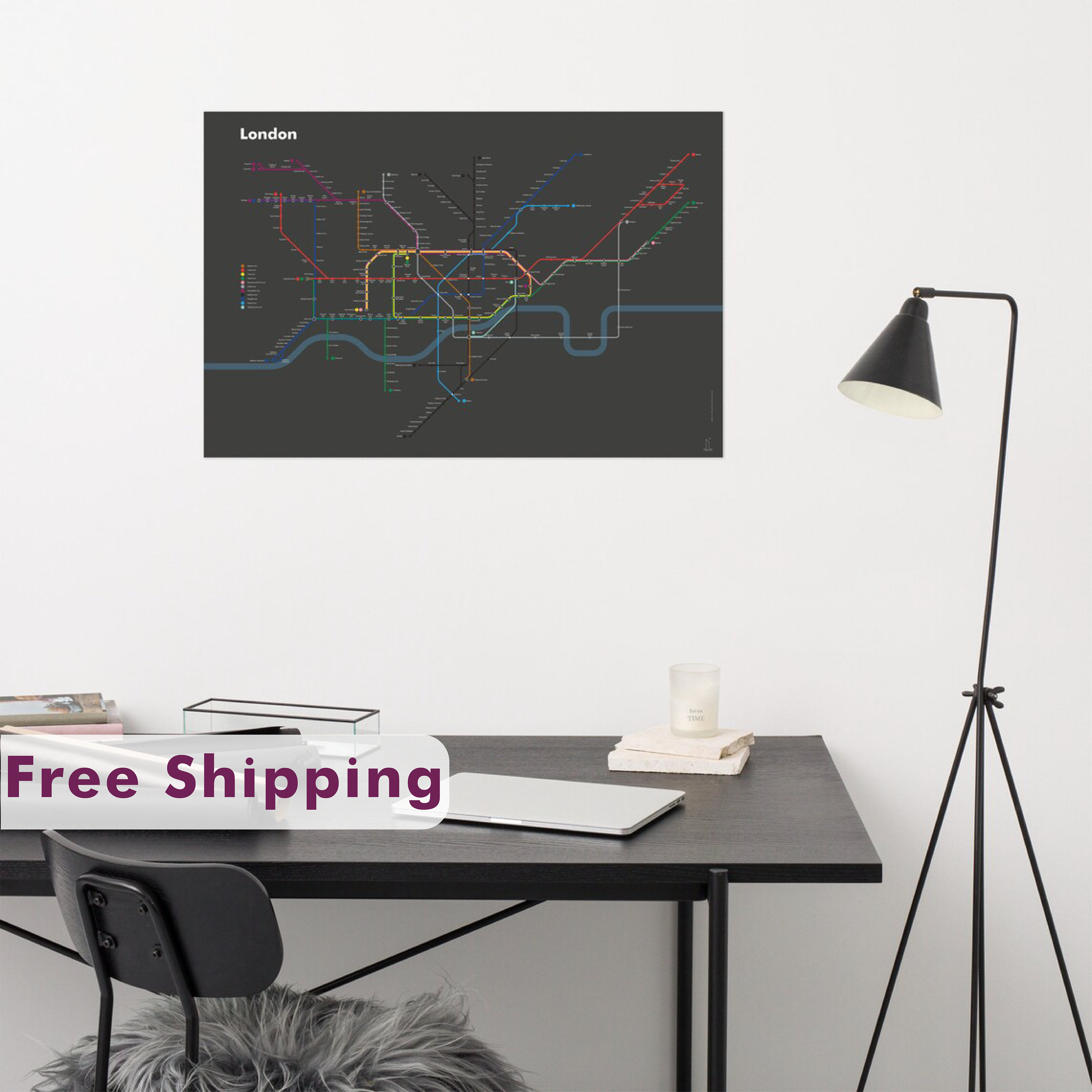 London Underground Map Poster (dark Background) | Minimalist Design ...