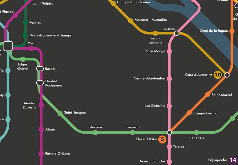 Paris Metro Map Poster (dark Background) | Minimalist Design | Transit ...