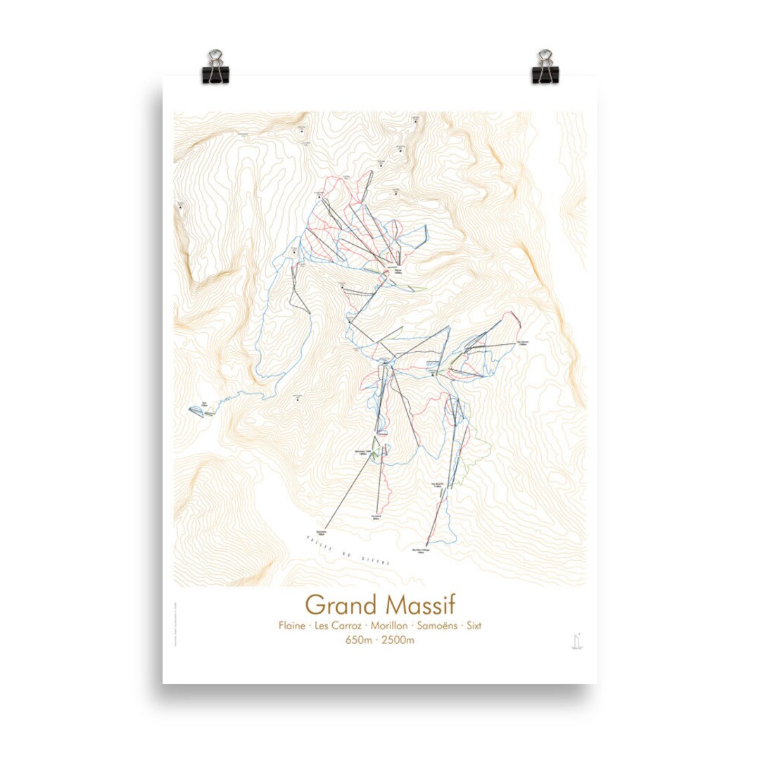 Grand Massif Poster, French Alps | Topographic Map of Ski Resort ...