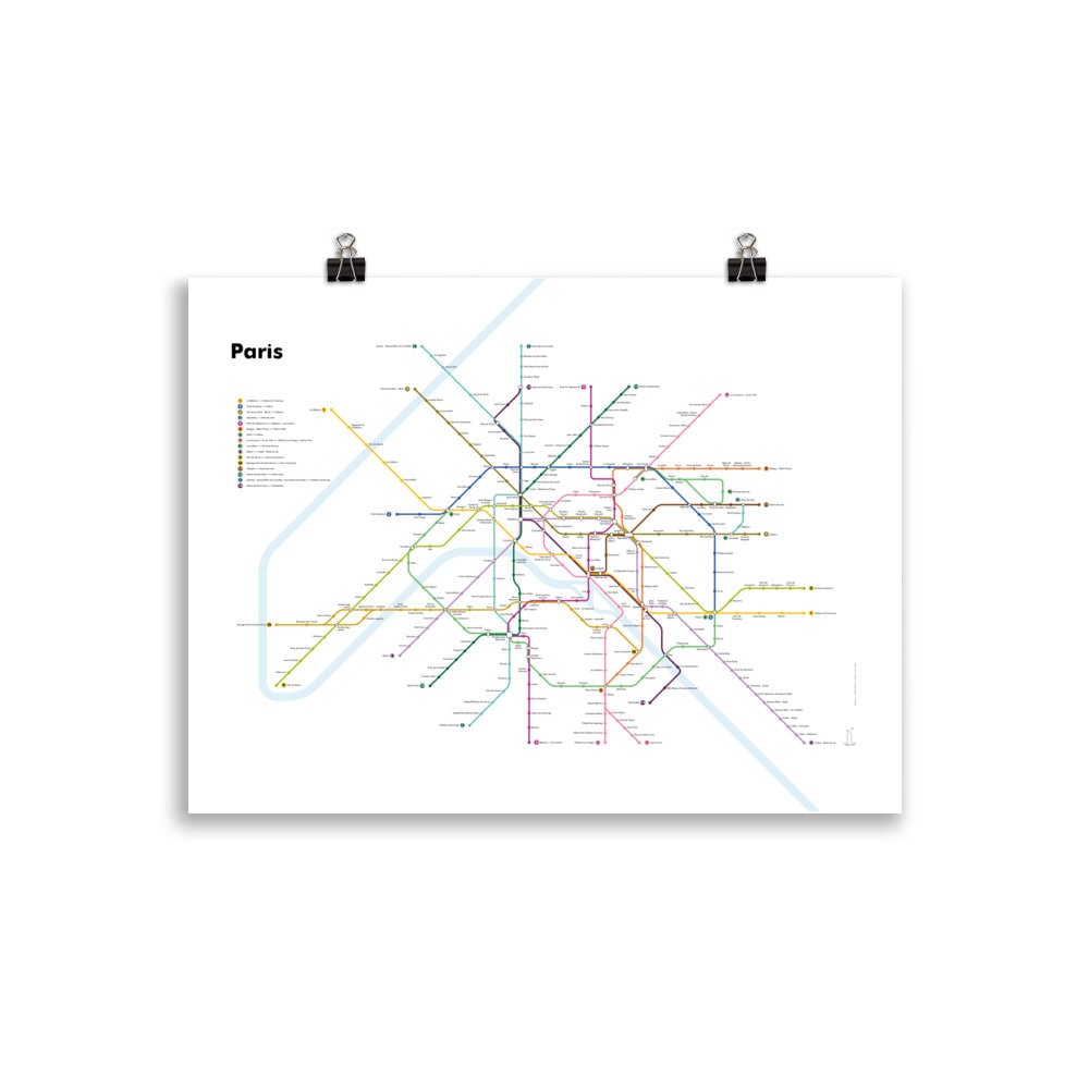 Paris Metro Map Poster (white Background) | Minimalist Design | Transit ...