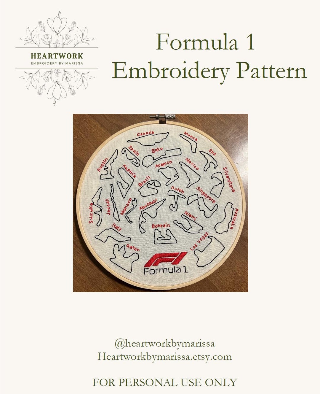 Formula 1 Embroidery PATTERN | PDF Embroidery Pattern | F1 | Racing ...