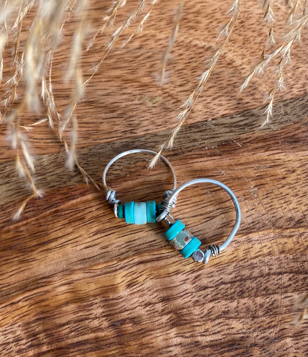 Turquoise Beaded Line Ring/ Wire Wrapped Ring/ Line Ring/ Turquoise ...