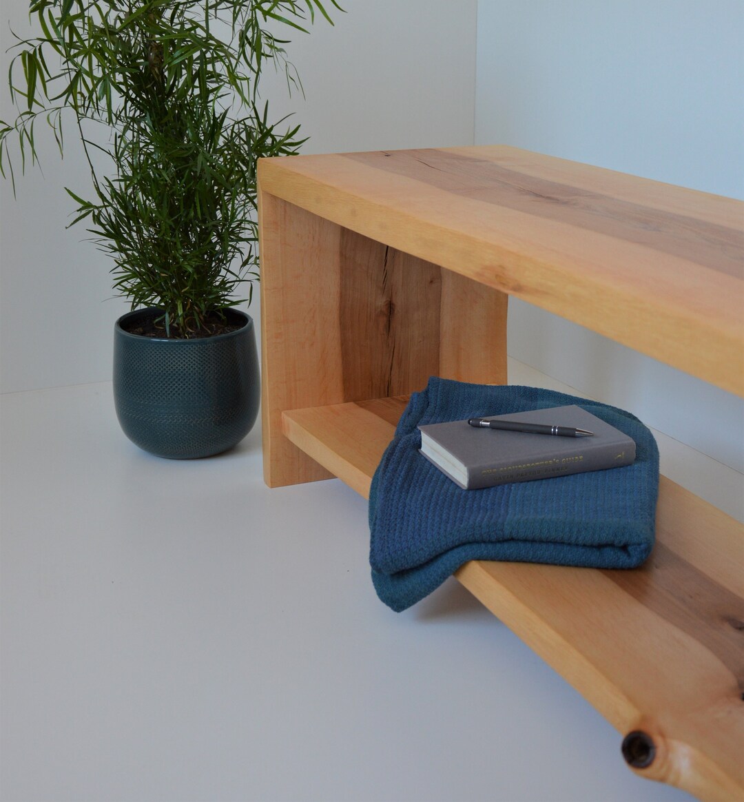 Natural Timeless Bench With Live Edge and Shelf. Beautiful Deep Colours ...