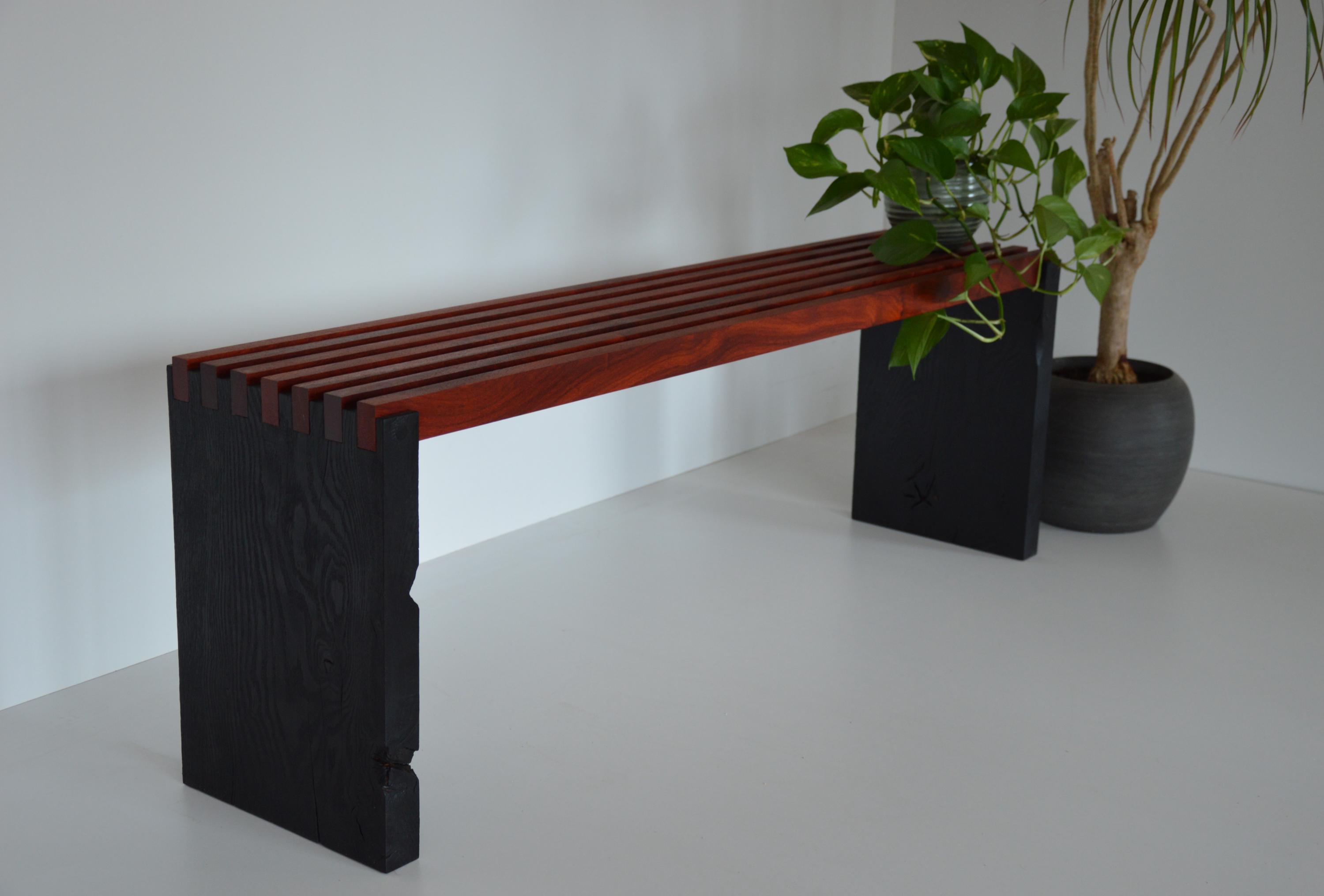 Stylish Slatted Bench From Scorched Oak and Padauk - Etsy