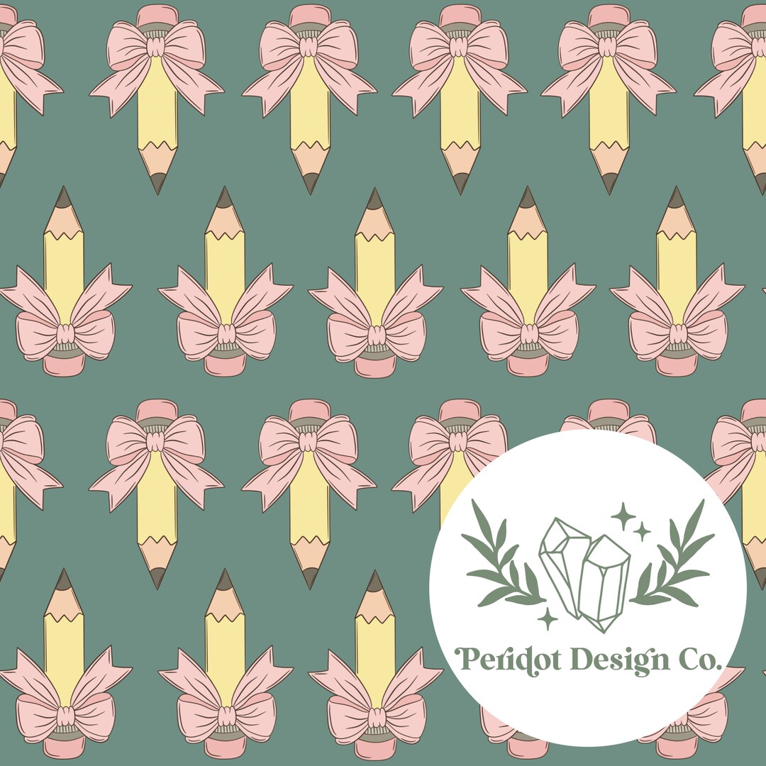 Coquette Pencils With Bows Hand Drawn Muted Teal Seamless File for ...