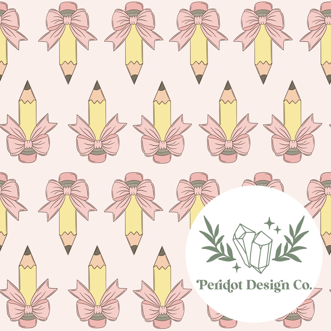 Coquette Pencils With Bows Hand Drawn Light Pink Seamless File for ...