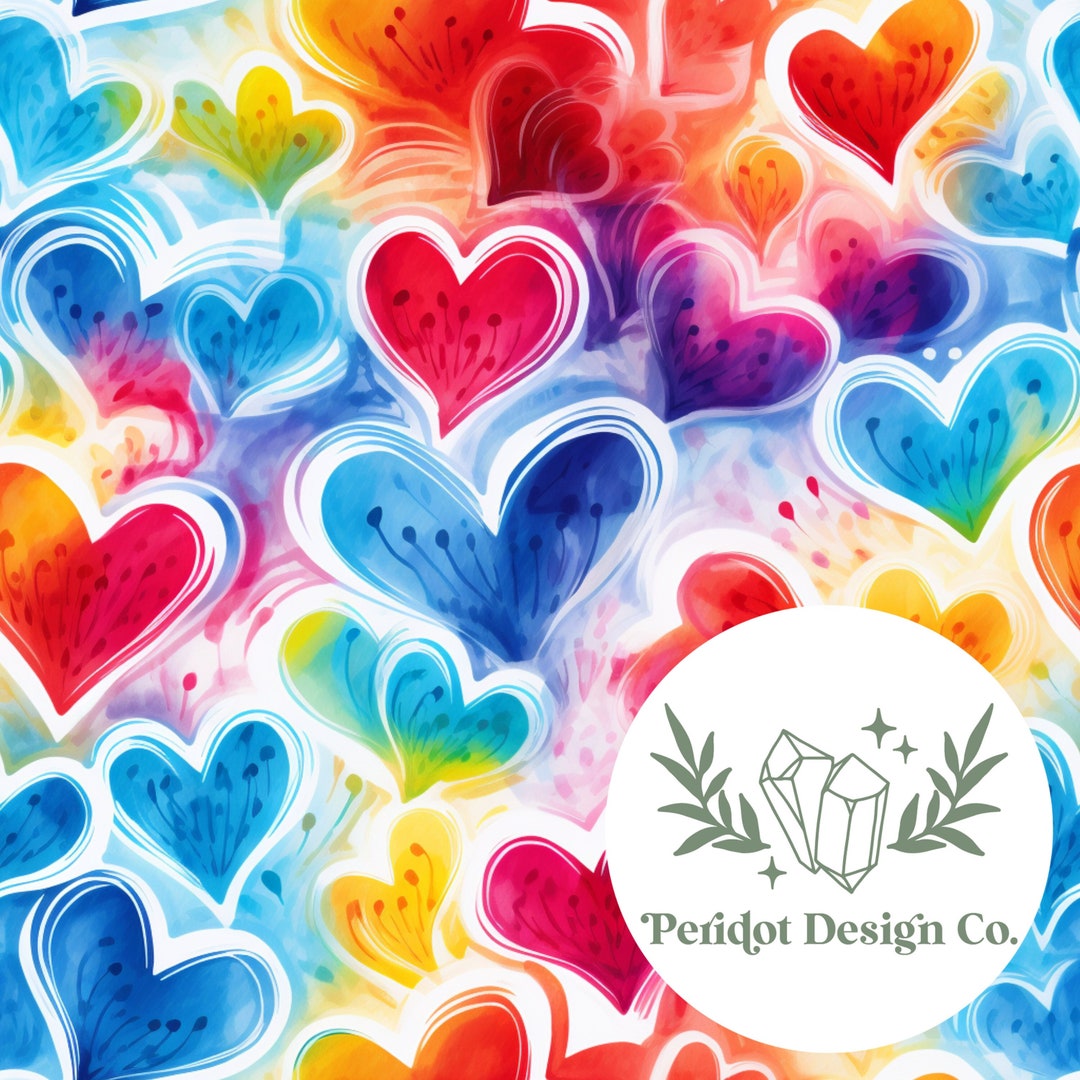 Watercolor Rainbow Valentine Hearts Floral Seamless File for Personal ...