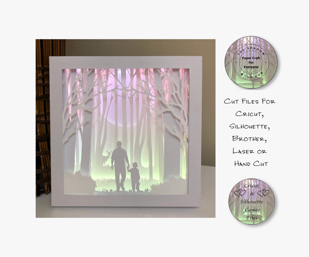 Paper Cut Shadow Box 3D Lightbox SVG PNG Dad Walk in the Woods Cricut ...