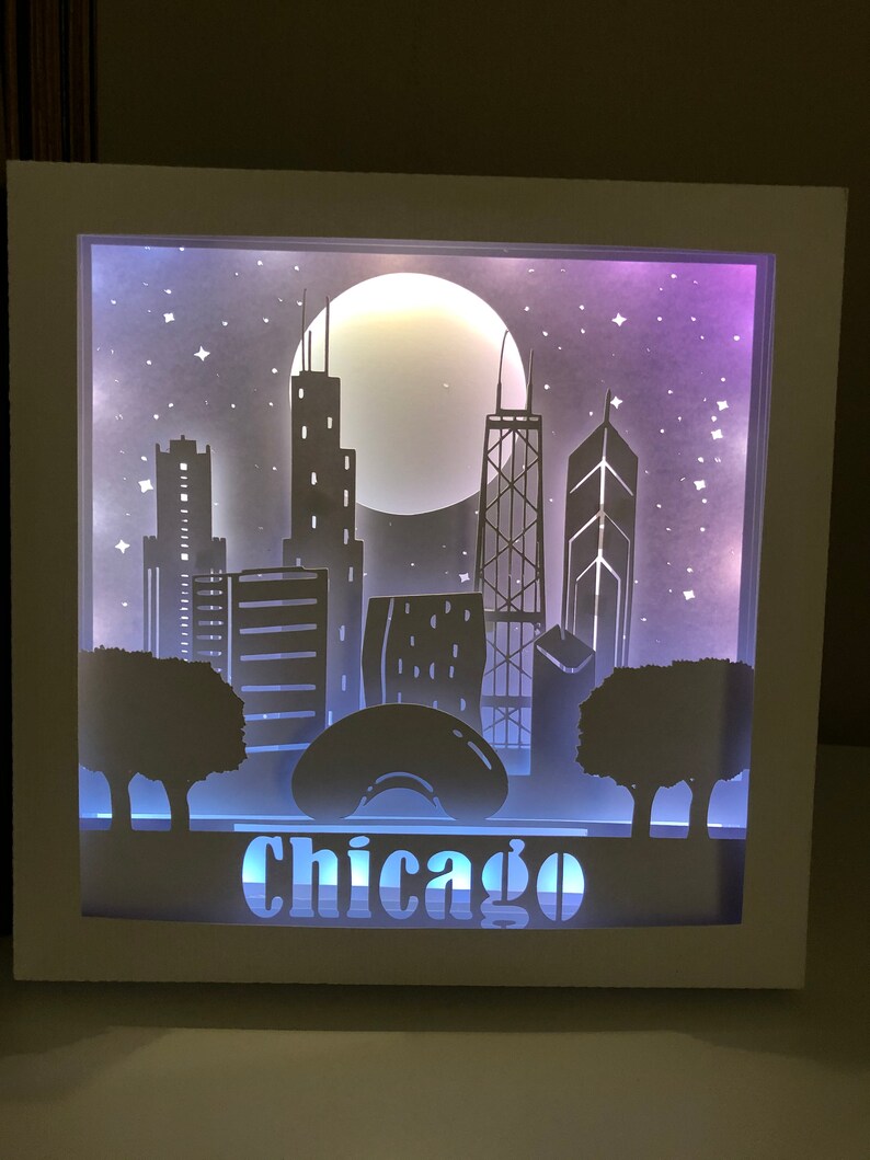 Chicago City Silhouette Shadow Box SVG Layered Card Stock Cut - Etsy