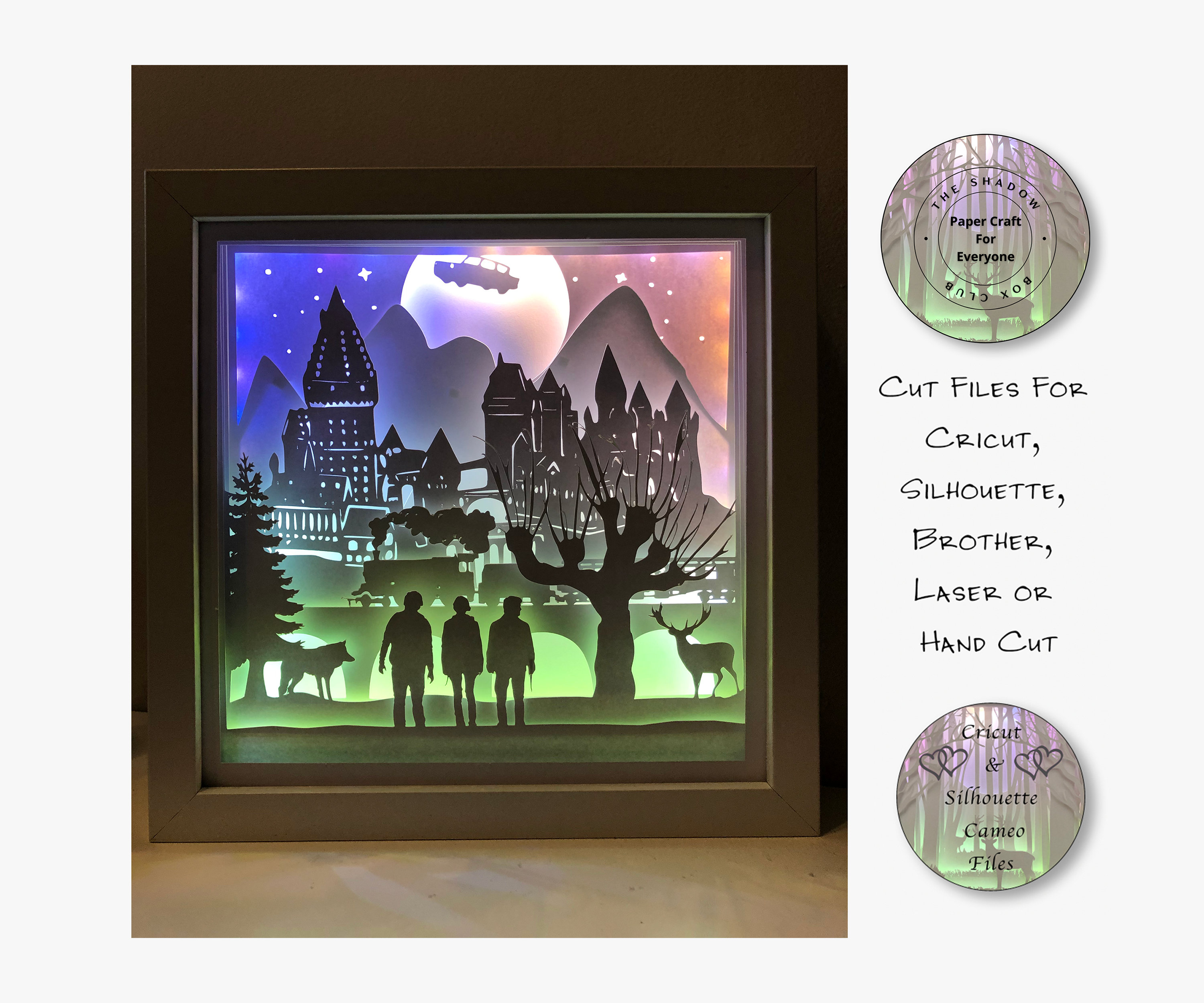 Paper Cut Shadow Box 3D Lightbox SVG PNG Wizard Cricut Silhouette Hand ...