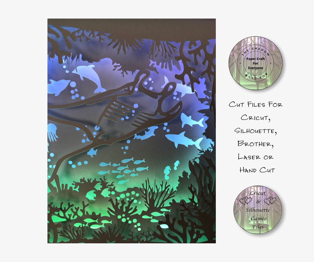 Paper Cut Shadow Box 3D Lightbox SVG PNG Seascape Manta Ray Cricut ...