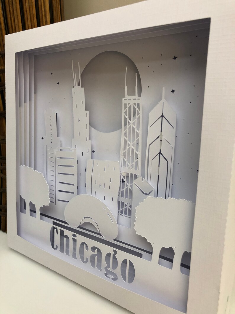 Chicago City Silhouette Shadow Box SVG Layered Card Stock Cut - Etsy
