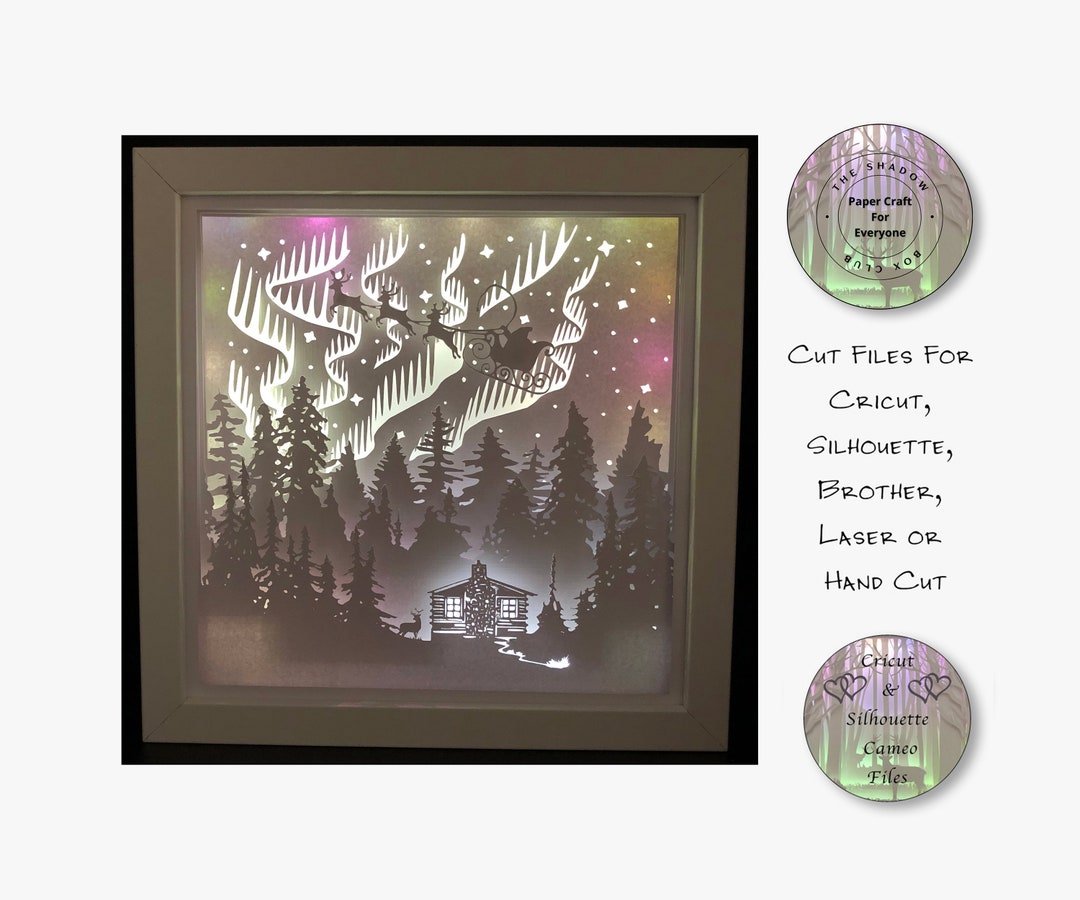Paper Cut Shadow Box 3D Lightbox SVG PNG Northern Lights Santa Cricut ...