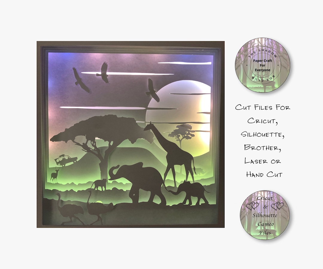 Jungle Safari Paper Cut Shadow Box SVG, 3D Layered Lightbox (digital ...