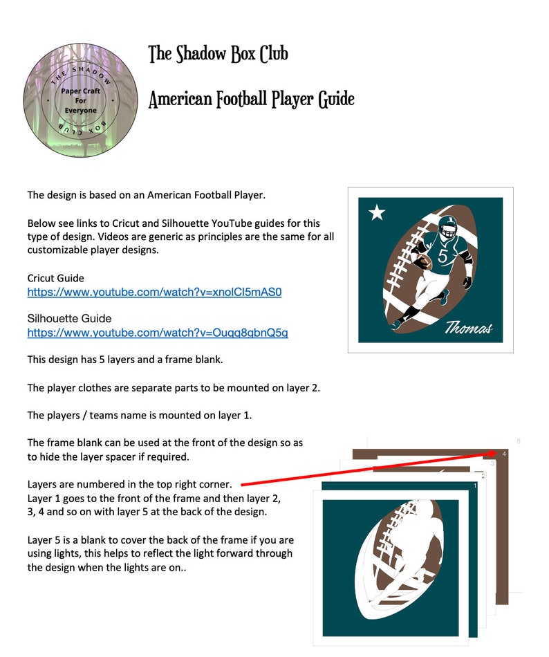 American Football Shadow Box SVG Coloured Layered Card Stock - Etsy