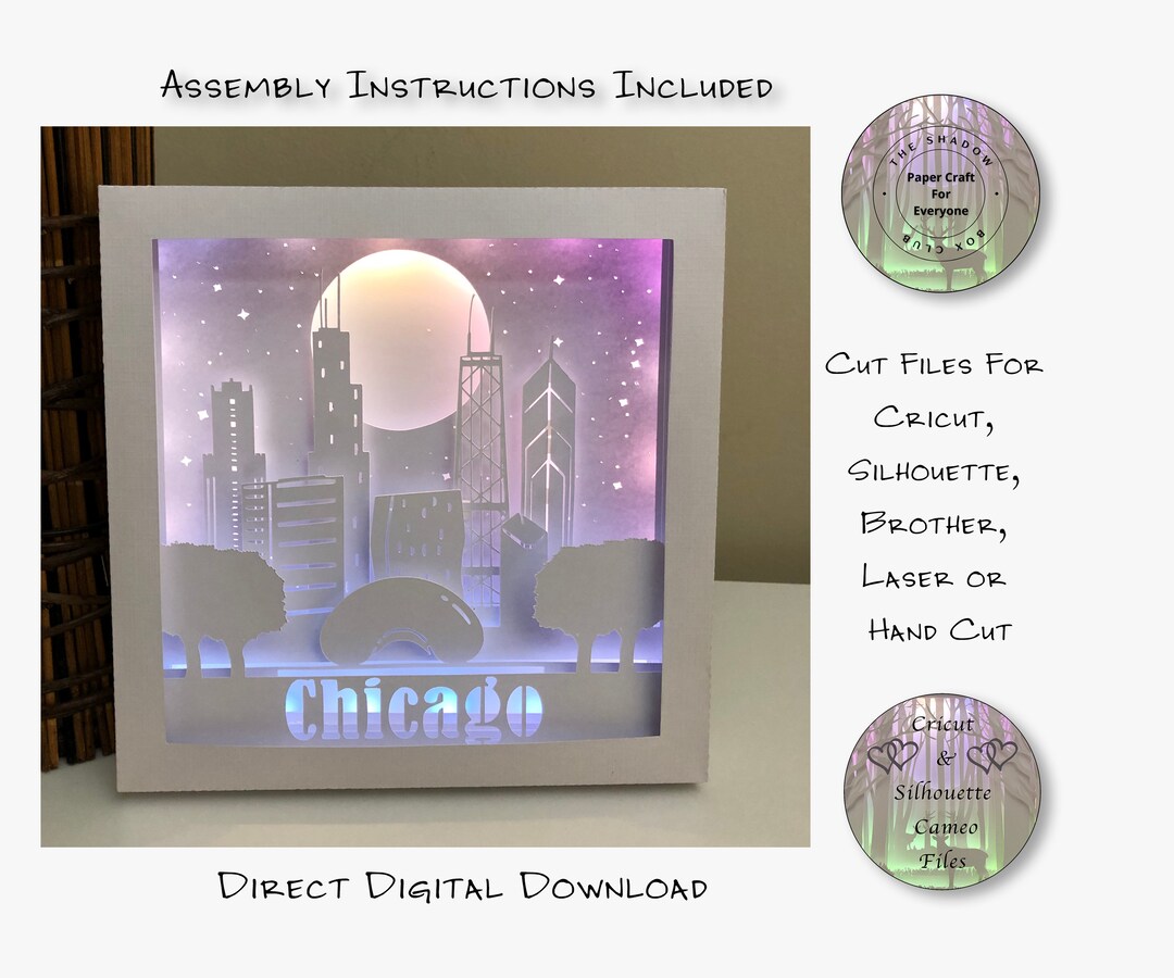 Chicago City Silhouette Shadow Box SVG, Paper Cut Lightbox (digital ...