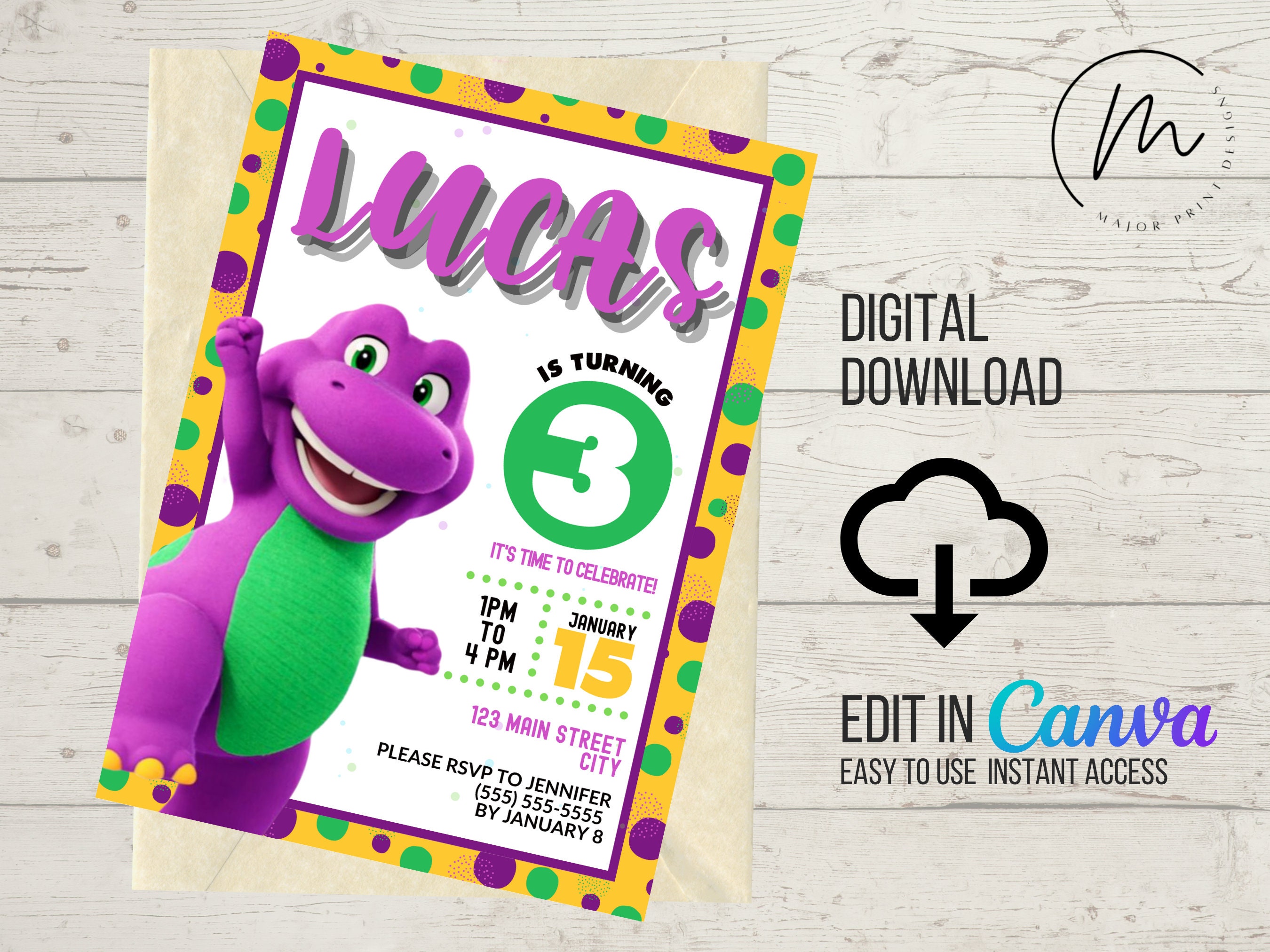 Barney Birthday Invitation Templates
