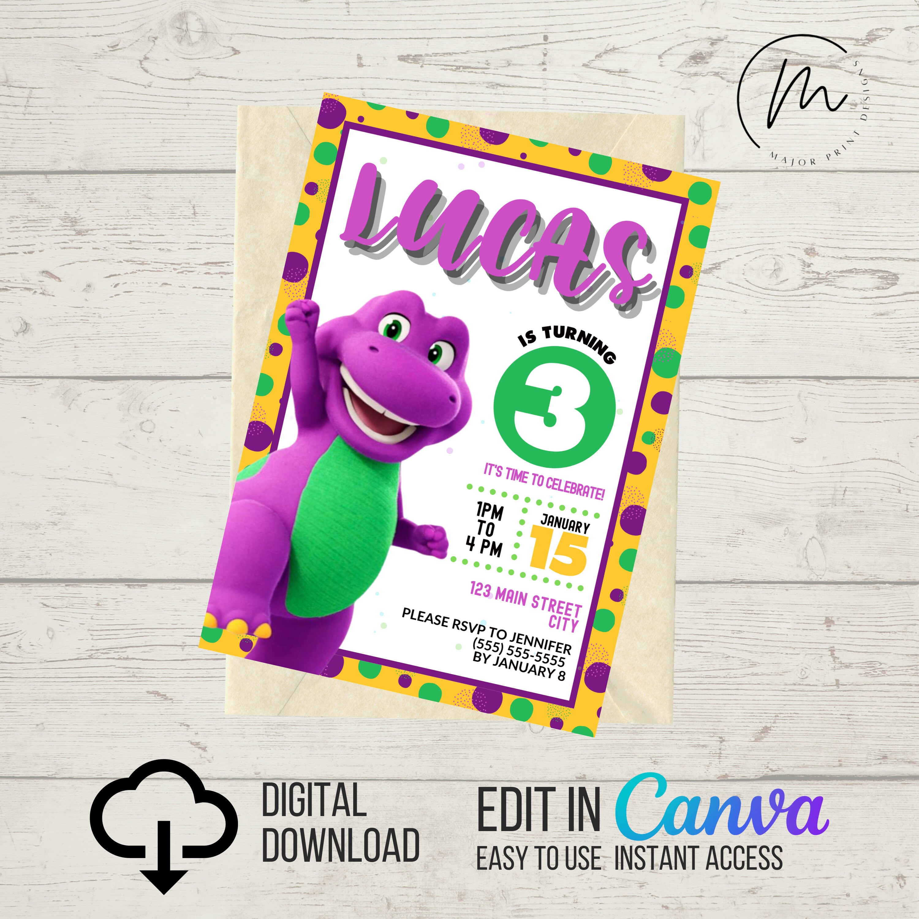 Barney Birthday Invitation Barney Birthday Barney Birthday Party