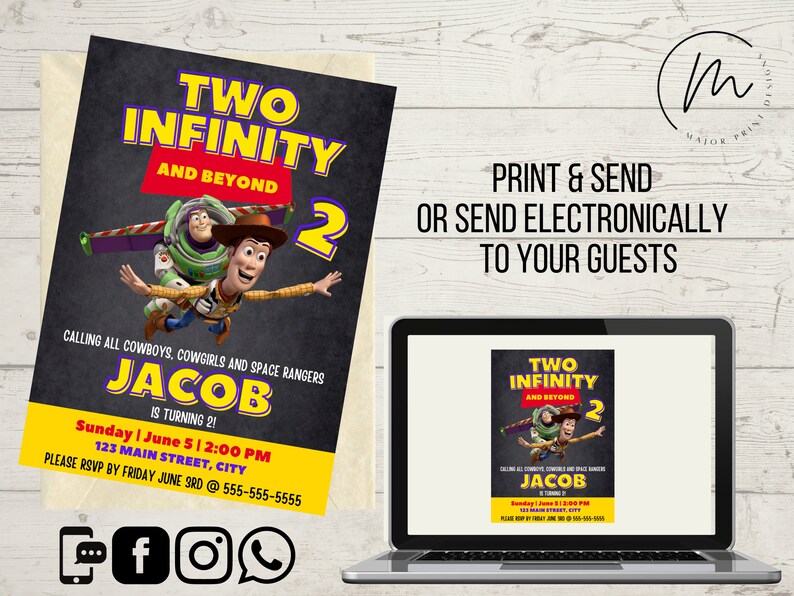 INSTANT DIGITAL DOWNLOAD Toy Story Two Infinity Invitation Birthday ...