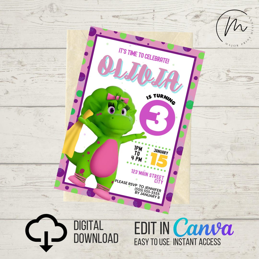 INSTANT DIGITAL DOWNLOAD Birthday Invitation | Baby Bop Dinosaur ...