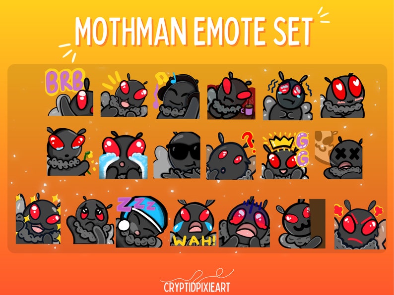 Mega Pack of 22 Mothman Emotes Emote Set for Twitch or Discord Cryptid ...
