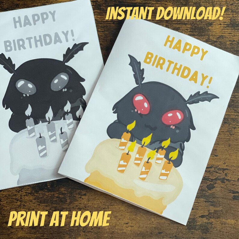 Printable Mothman Birthday Card | Moth Man Digital Download Card ...