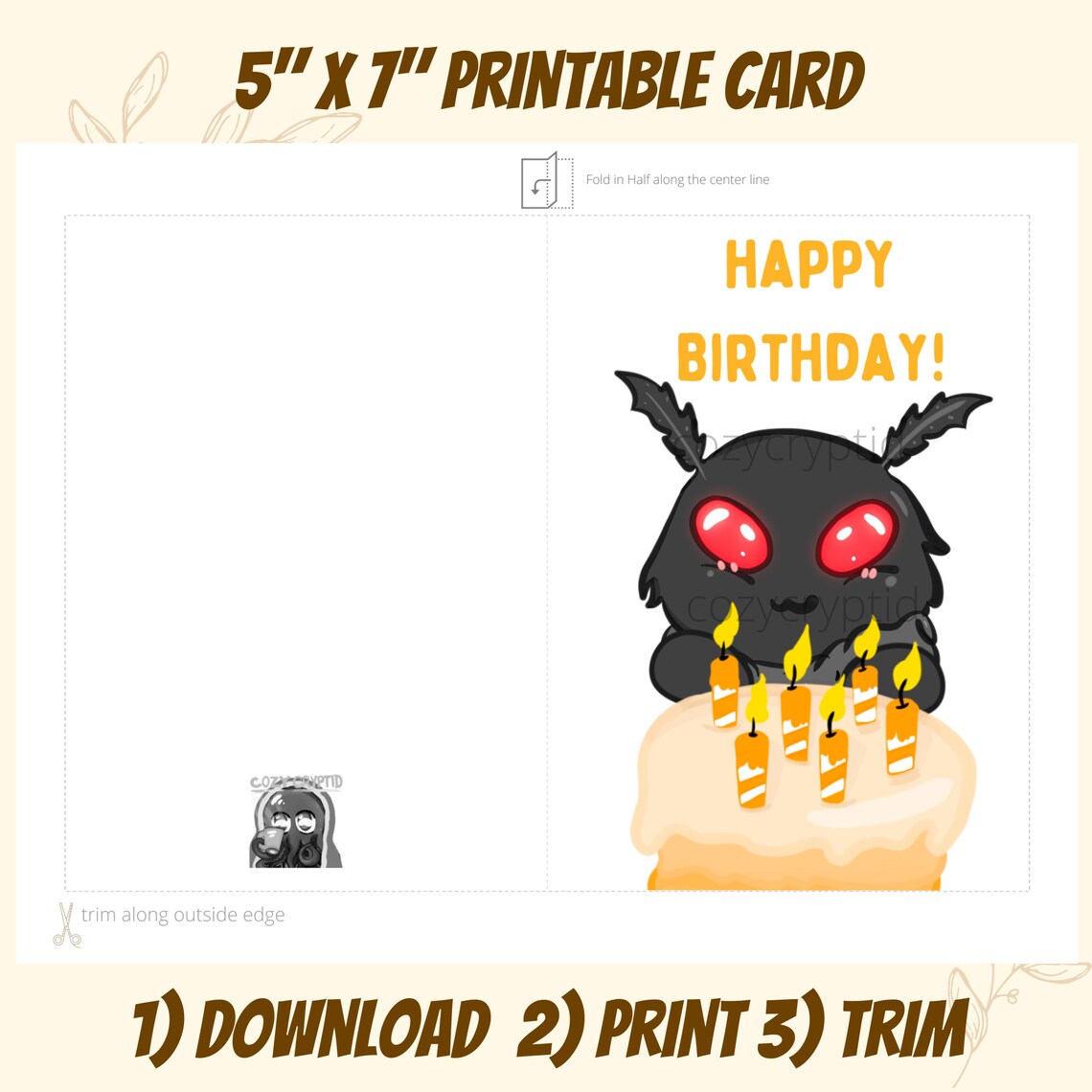 Printable Mothman Birthday Card | Moth Man Digital Download Card ...