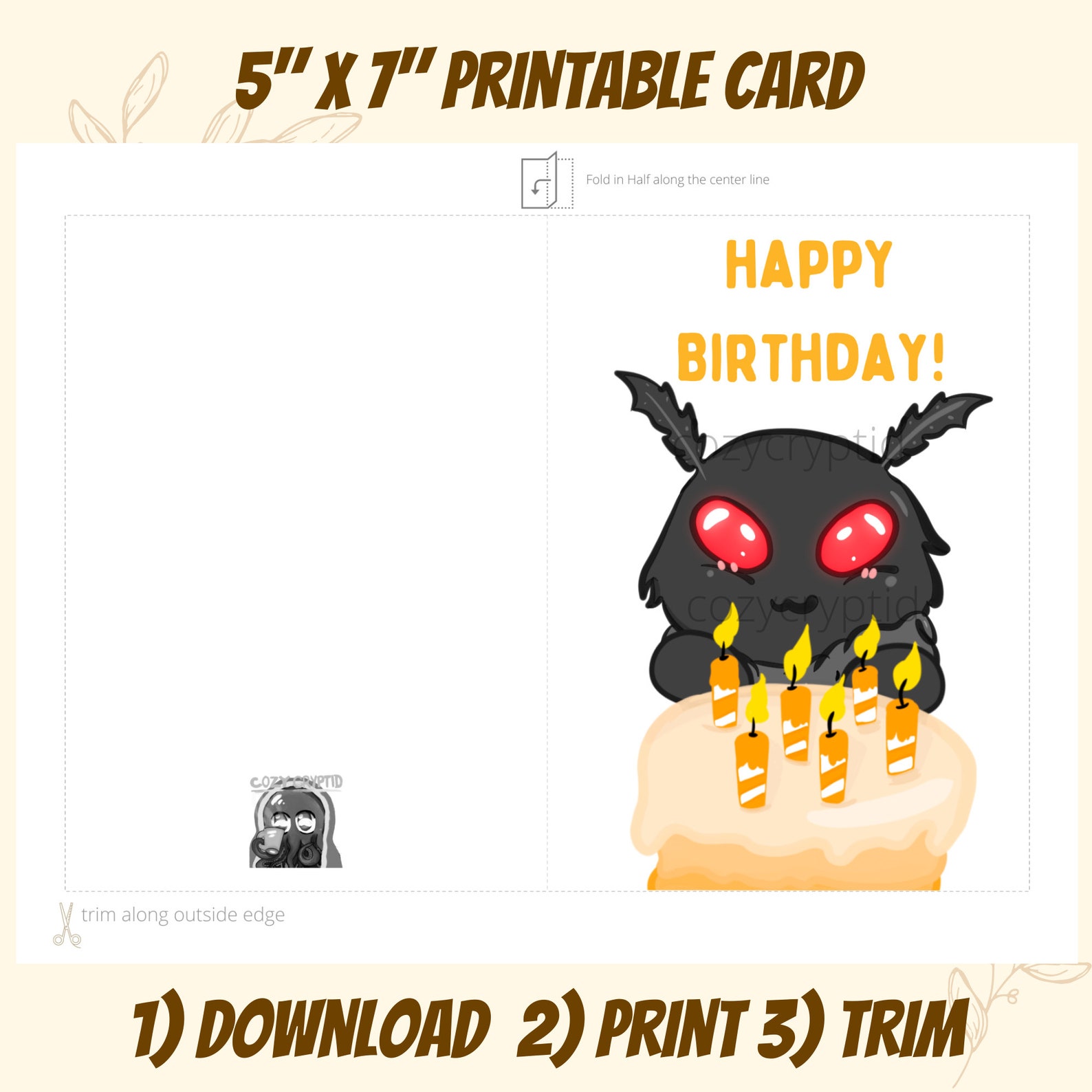 Printable Mothman Birthday Card | Moth Man Digital Download Card ...
